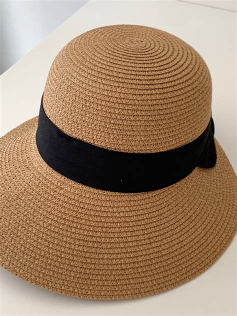 배드걸 당일출고무배 블랙띠 리본 오리챙 넓은챙 밀짚 버킷햇 휴양지 라피아 모자