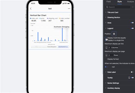 how to add data and style for a column chart dashboard quick bi