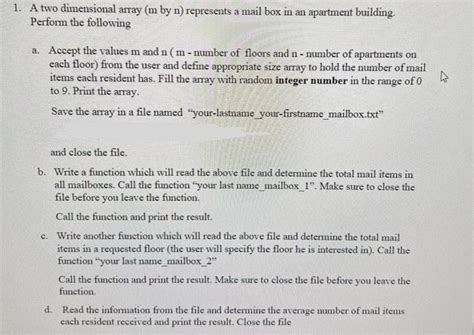 Solved A Two Dimensional Array M By N Represents A Mail Chegg