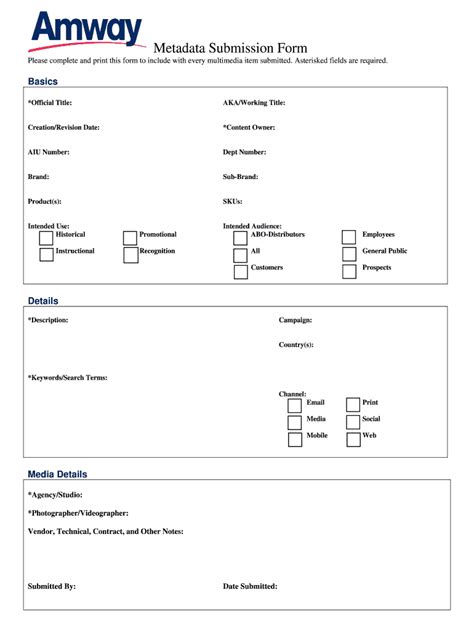 Fillable Online Metadata Submission Form Fax