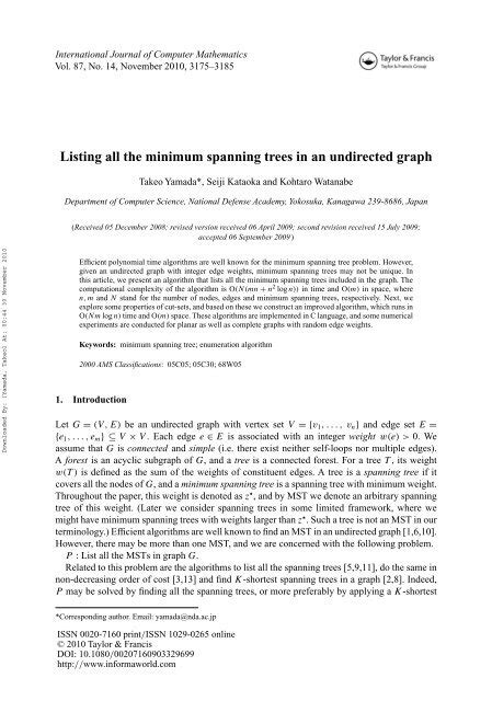 Listing All The Minimum Spanning Trees In An Undirected Graph