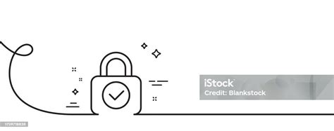Security Lock Line Icon Cyber Defence Sign Continuous Line With Curl Vector Stock Illustration