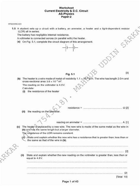Worksheet Potential Divider Paper 2 24 Pdf
