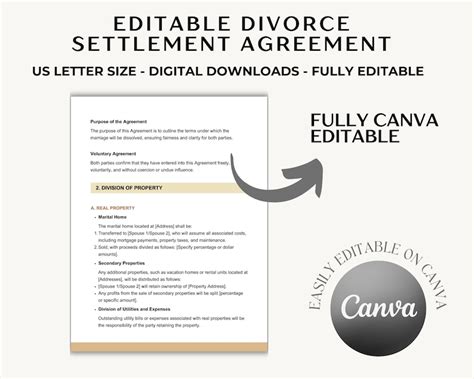 Editable Divorce Settlement Agreement Divorce Settlement Form Divorce