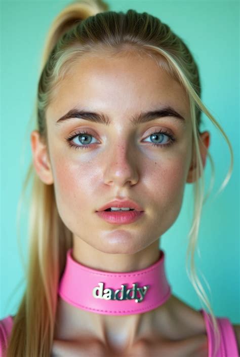 Beautiful Girl With Bright Blue Eyes Long Straight Blond Hair With A