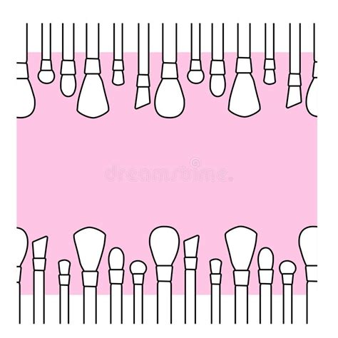Makeup Brushes Seamless Border Horizontal Frame Template Vector Graphic Line Illustration