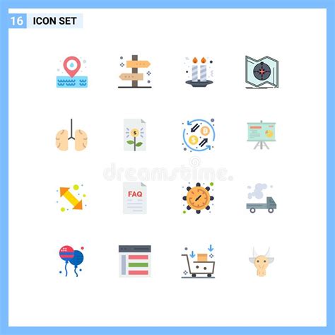 Modern Set Of 16 Flat Colors And Symbols Such As Anatomy Navigate Cake Map Direction Stock