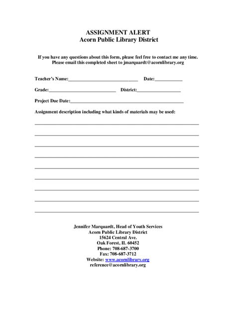 Fillable Online Assignment Alert Form Acorn Public Library District