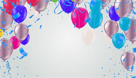 다채로운 풍선 벡터 일러스트레이션 색종이와 플래그 리본 축하 배경 템플릿 배너 새해 장식 힙스터 계절 세일 색종이 풍선에 대한 스톡 벡터 아트 및 기타 이미지 Istock