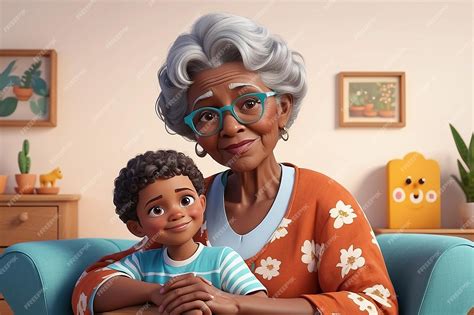 Black Grandmother With Son Characters Premium Ai Generated Image