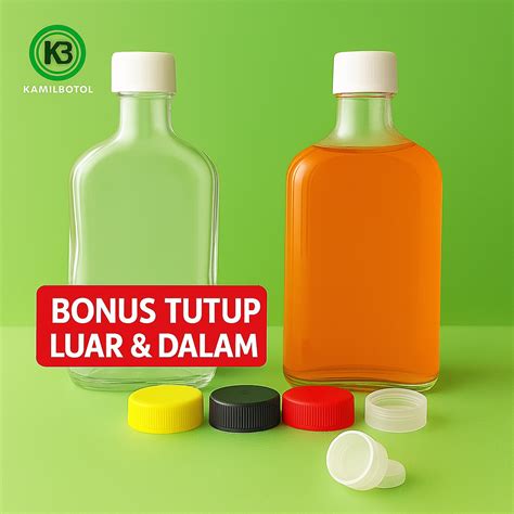 Jual Botol Kaca Gepeng 250ml Rekon Tutup Botol Madu Botol Kaca Kopi Botol Kaca Jus