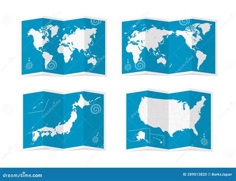 Illustration Set Of Four Fold Maps World Map Japan Usa Stock Vector