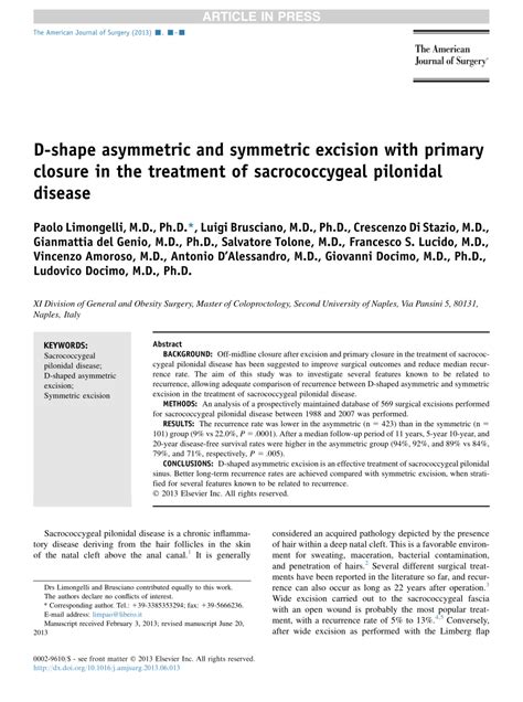 Pdf D Shape Asymmetric Excision Of Sacrococcygeal Pilonidal Sinus