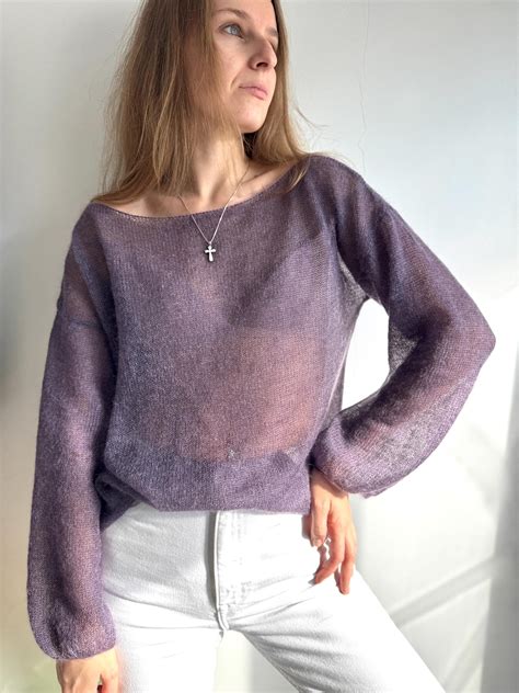 Light Blue Sheer Mohair Sweater See Through Mohair Oversized Sweater