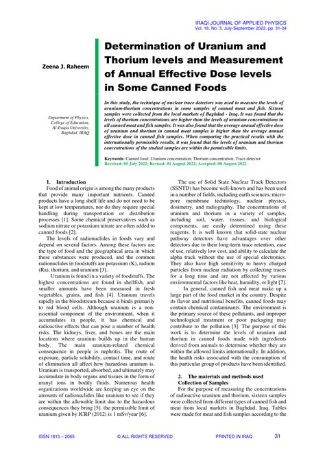 Pdf Determination Of Uranium And Thorium Levels And Measurement Of Annual Effective Dose