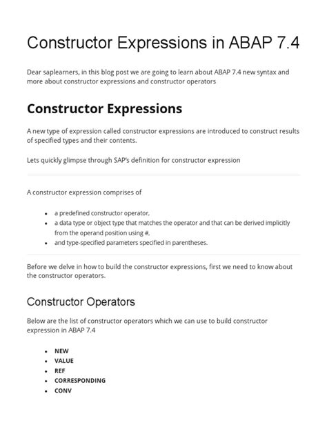 Constructor Expressions In Abap 740 Pdf Constructor Object Oriented Programming Programming