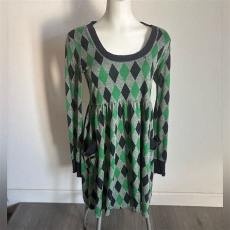 Noblita Dresses Vintage Green Argyle Sweater Dress Poshmark