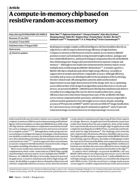 A Compute In Memory Chip Based On Resistive Random Access Memory Pdf Artificial Intelligence