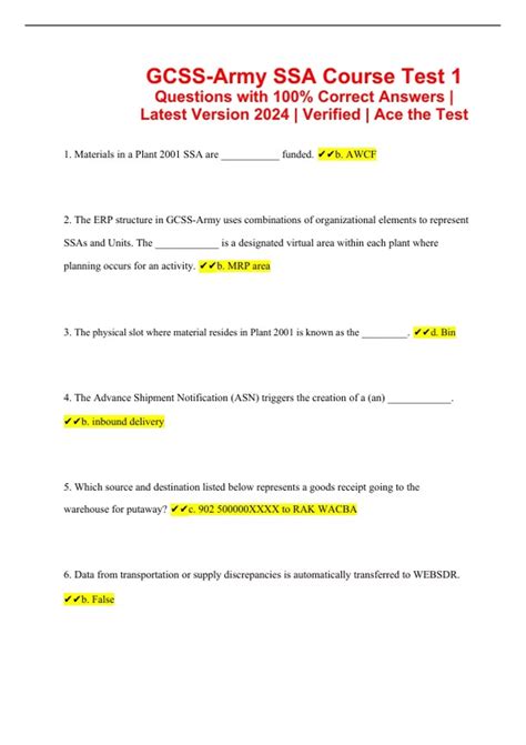 gcss army ssa course test 1 questions with 100 correct answers