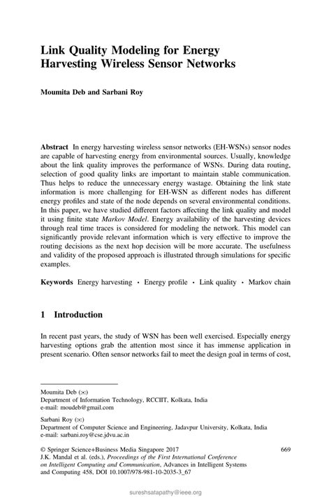 Pdf Link Quality Modeling For Energy Harvesting Wireless Sensor Networks