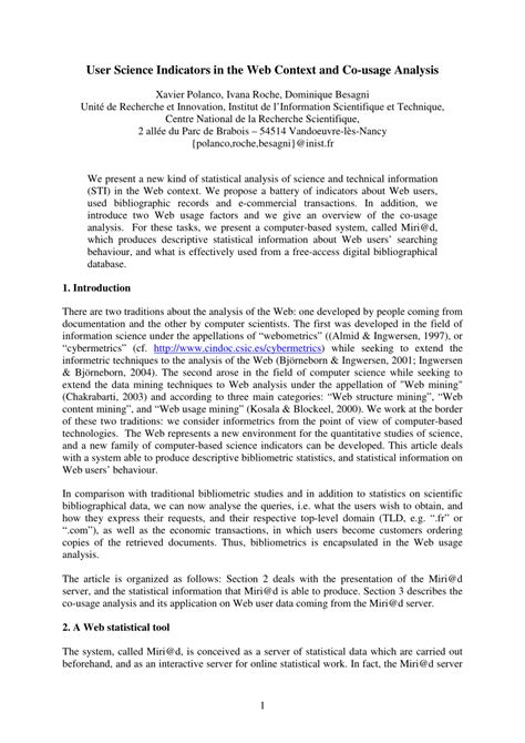 Pdf User Science Indicators In The Web Context And Co Usage Analysis