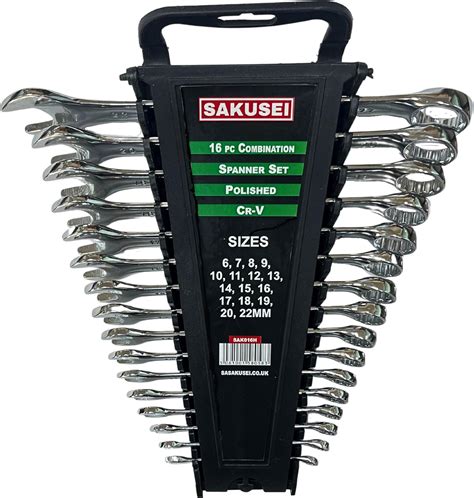 Sakusei 16pc Combination Spanner Set 6 22mm Polished Crv Steel Wrench