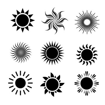 Sun Shape Stickers Set Sun Clipart Sun Shapes Set Black Color Sun