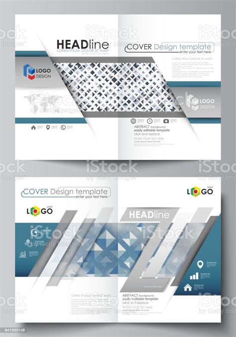 Bi에 대 한 비즈니스 템플릿 브로셔 잡지 전단지 책자 나 보고서를 접어 서식 파일 A4 크기의 평면 레이아웃을 커버 파란색 Rhombuses 추상적인 디자인 기하학 벡터