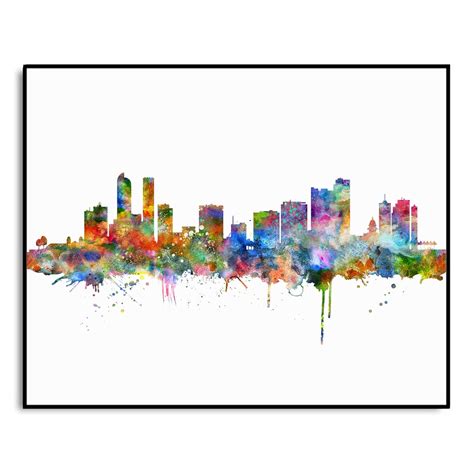 Denver Skyline Watercolor Art Print Wall Decor Denver City