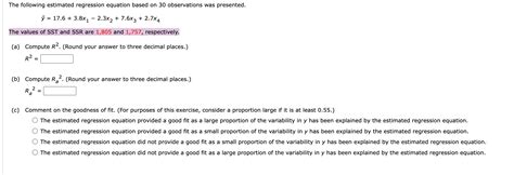 Solved The Following Estimated Regression Equation Based On