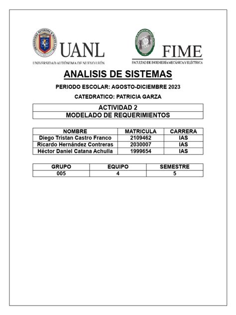 Act 2 Modelado De Requerimientos Ansis Equipo 4 Pdf Ingeniería De