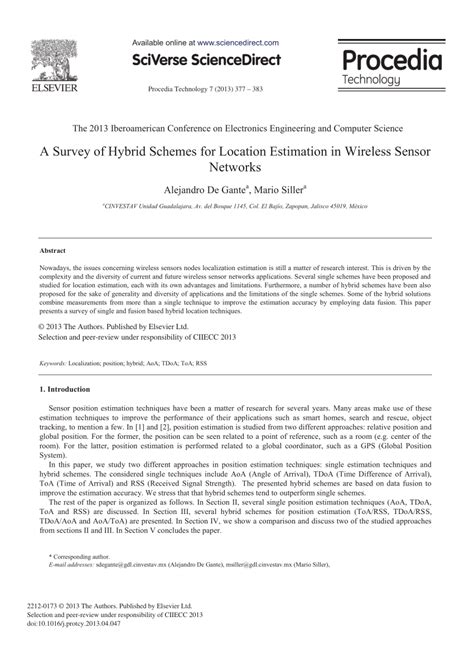 Pdf A Survey Of Hybrid Schemes For Location Estimation In Wireless