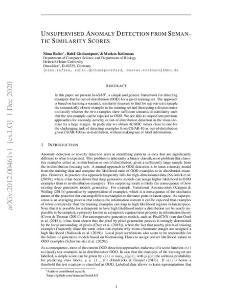 Pdf Unsupervised Anomaly Detection From Semantic Similarity Scores