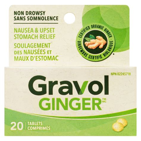 Gravol Ginger Upset Stomach And Nausea Tablets 20 Pack Giant Tiger