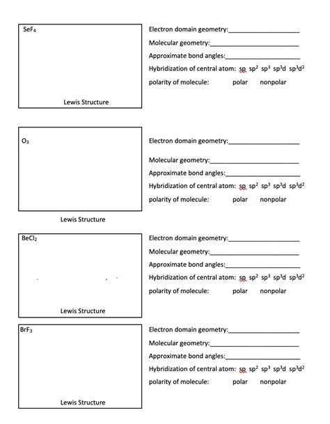 Solved Lewis Structure Electron Domain Geometry Molecular Chegg