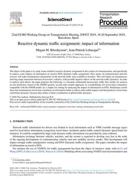 Pdf Reactive Dynamic Traffic Assignment Impact Of Information