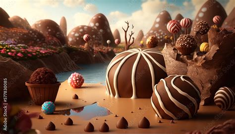 Fantasy World Consisting Of Chocolate And Candy Super Sweet Dreamland Sugar Paradise