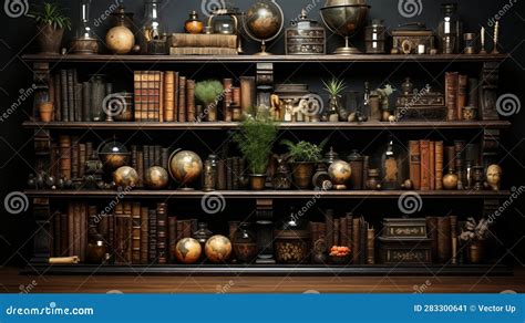 A Shelf With Objects On It Generative Ai Stock Illustration