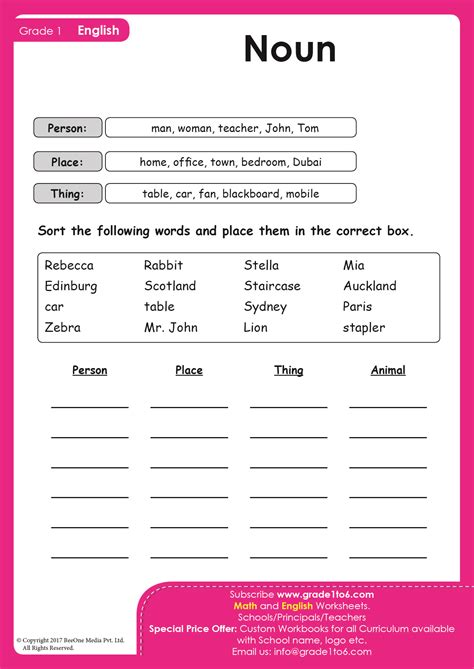 Sorting Nouns Person Place Or Thing Worksheets Library