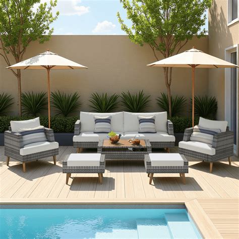 6 Piece All Weather Wicker Outdoor Sofa Set Pe Rattan Patio Furniture