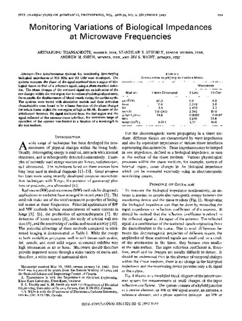 Pdf Monitoring Variations Of Biological Impedances At Microwave