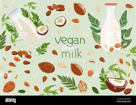 Vegan Milk Essentials Non Dairy Plant Based Beverages In Bottle Glass