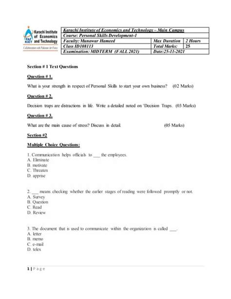 [question Paper] Professional Communication Skills Revised Course