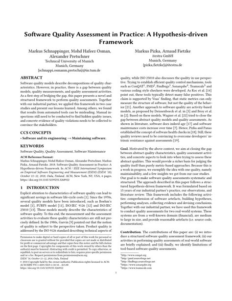 Pdf Software Quality Assessment In Practice A Hypothesis Driven Framework