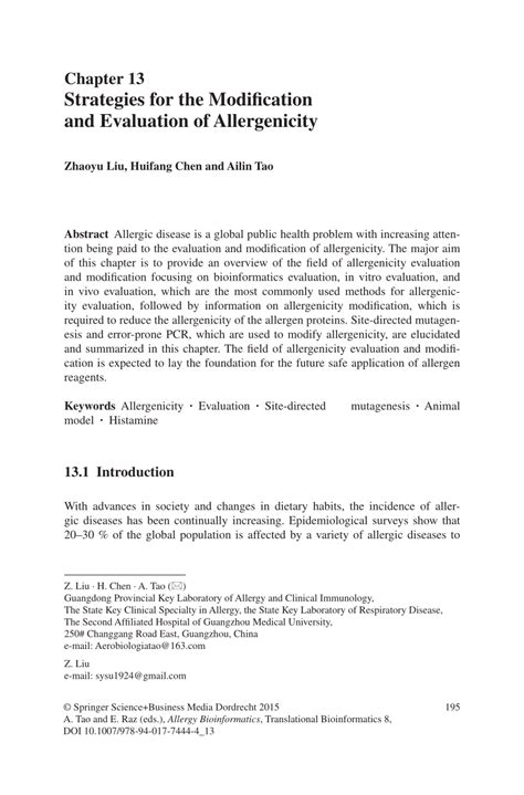 Pdf Strategies For The Modification And Evaluation Of Allergenicity