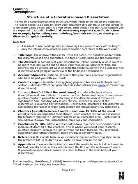 Structure Of Literature Based Dissertation Pdf Thesis