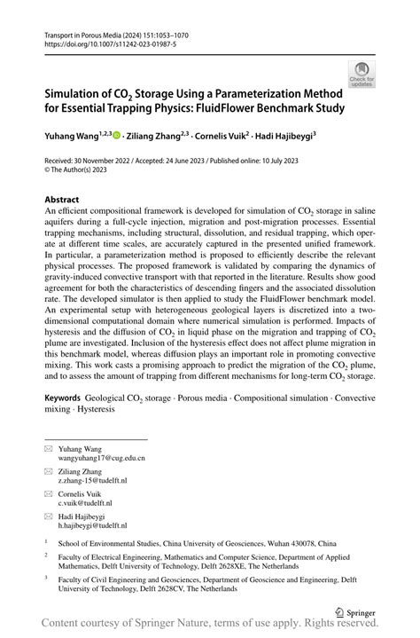 Pdf Simulation Of Co2 Storage Using A Parameterization Method For