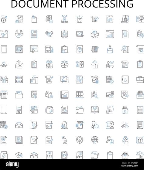 document processing outline icons collection documentation processing