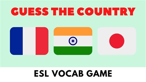 Country Vocabulary Esl Game Guess The Flag Guessing Game Youtube