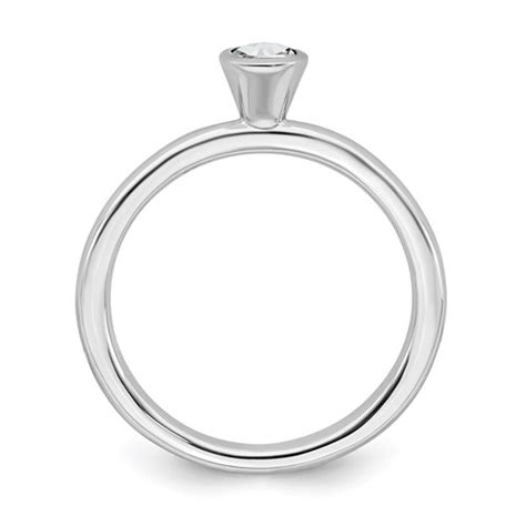 Sterling Silver Stackable High Profile 4mm White Topaz Ring Qsk461